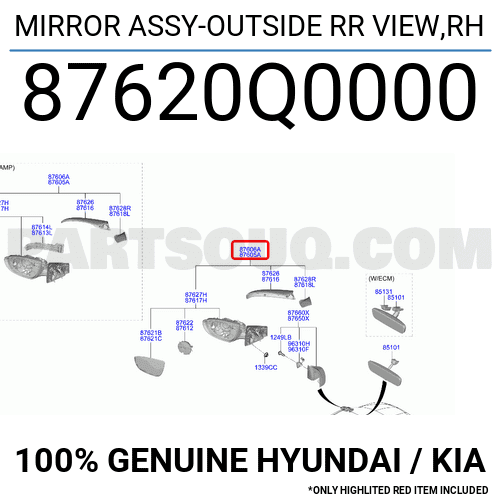 MIRROR ASSY-OUTSIDE RR VIEW,RH 87620Q0000 | Hyundai / KIA Parts | PartSouq