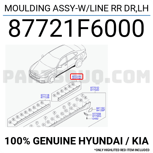 MOULDING ASSY-W/LINE RR DR,LH 87721F6000 | Hyundai / KIA Parts | PartSouq