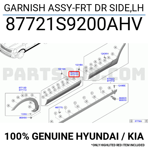 GARNISH ASSY-FRT DR SIDE,LH 87721S9200AHV | Hyundai / KIA Parts | PartSouq