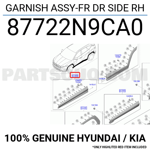 GARNISH ASSY-FR DR SIDE RH 87722N9CA0 | Hyundai / KIA Parts | PartSouq
