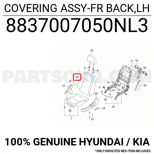 COVERING ASSY-FR BACK,LH 8837007050NL3 | Hyundai / KIA Parts | PartSouq