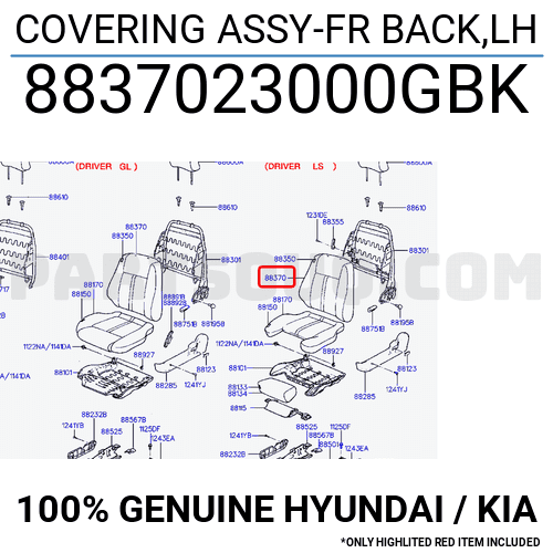 COVERING ASSY-FR BACK,LH 8837023000GBK | Hyundai / KIA Parts | PartSouq