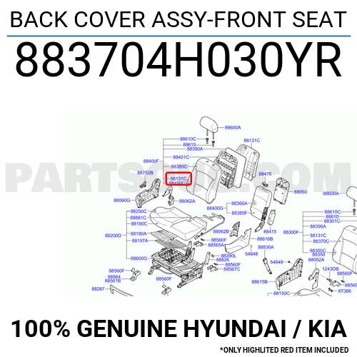 BACK COVER ASSY-FRONT SEAT 883704H030YR | Hyundai / KIA Parts | PartSouq