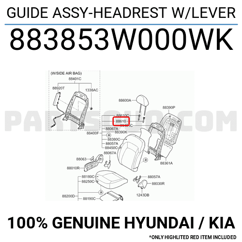 GUIDE ASSY-HEADREST W/LEVER 883853W000WK | Hyundai / KIA Parts | PartSouq