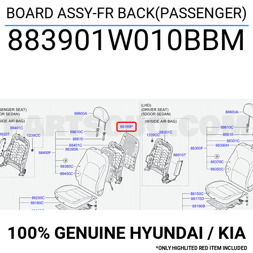 BOARD ASSY-FR BACK(PASSENGER) 883901W010BBM | Hyundai / KIA Parts ...