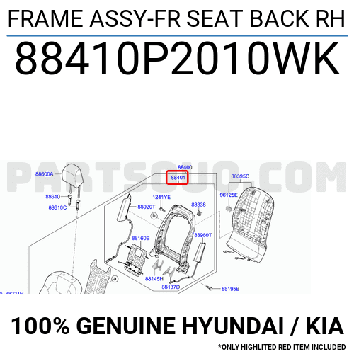 FRAME ASSY-FR SEAT BACK RH 88410P2010WK | Hyundai / KIA Parts | PartSouq