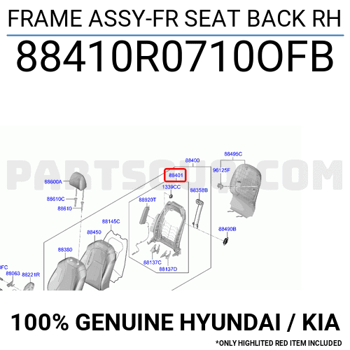 FRAME ASSY-FR SEAT BACK RH 88410R0710OFB | Hyundai / KIA Parts | PartSouq