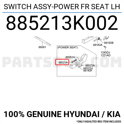 SWITCH ASSY-POWER FR SEAT LH 885213K002 | Hyundai / KIA Parts | PartSouq