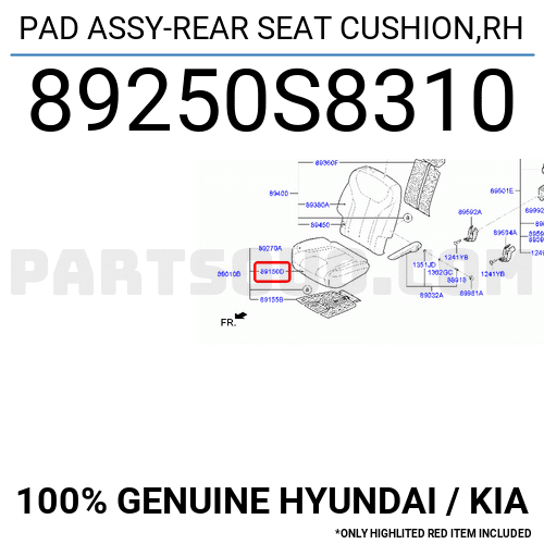PAD ASSY-REAR SEAT CUSHION,RH 89250S8310 | Hyundai / KIA Parts | PartSouq