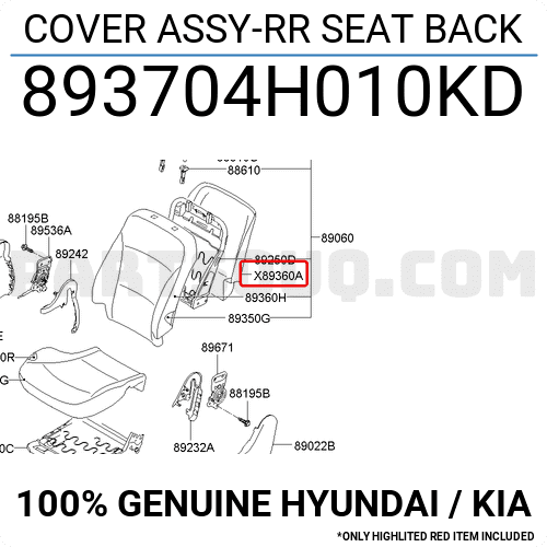 COVER ASSY-RR SEAT BACK 893704H010KD | Hyundai / KIA Parts | PartSouq