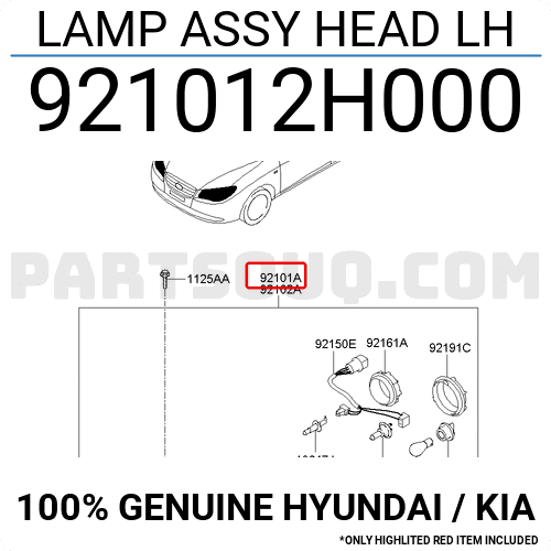 LAMP ASSY HEAD LH 921012H000 | Hyundai / KIA Parts | PartSouq