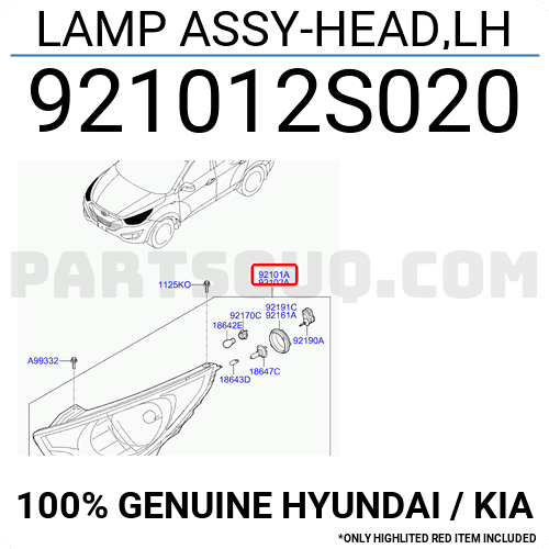 LAMP ASSY-HEAD,LH 921012S020 | Hyundai / KIA Parts | PartSouq