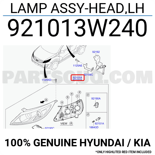 LAMP ASSY-HEAD,LH 921013W240 | Hyundai / KIA Parts | PartSouq