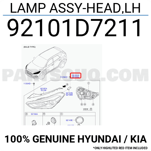 LAMP ASSY-HEAD,LH 92101D7211 | Hyundai / KIA Parts | PartSouq