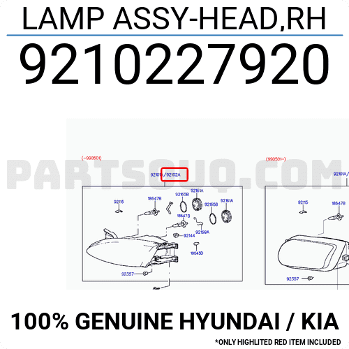 LAMP ASSY-HEAD,RH 9210227920 | Hyundai / KIA Parts | PartSouq