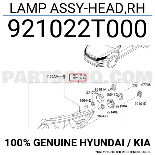 LAMP ASSY-HEAD,RH 921022T000 | Hyundai / KIA Parts | PartSouq