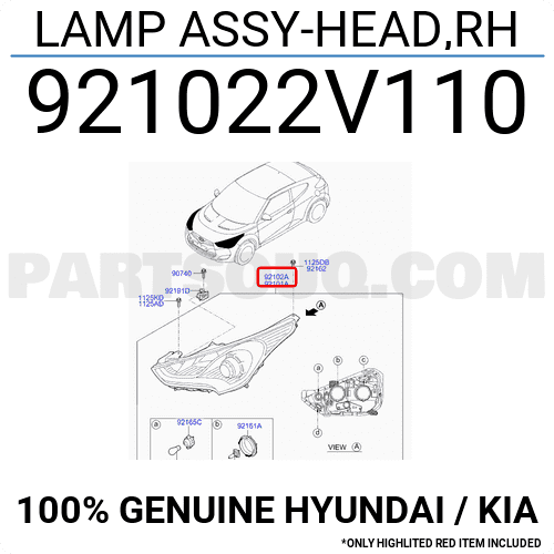 LAMP ASSY-HEAD,RH 921022V110 | Hyundai / KIA Parts | PartSouq