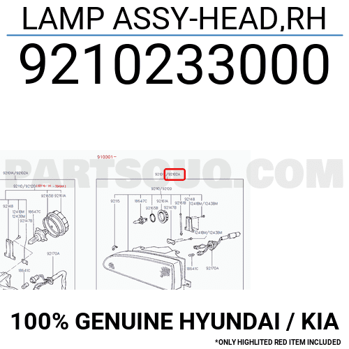 LAMP ASSY-HEAD,RH 9210233000 | Hyundai / KIA Parts | PartSouq