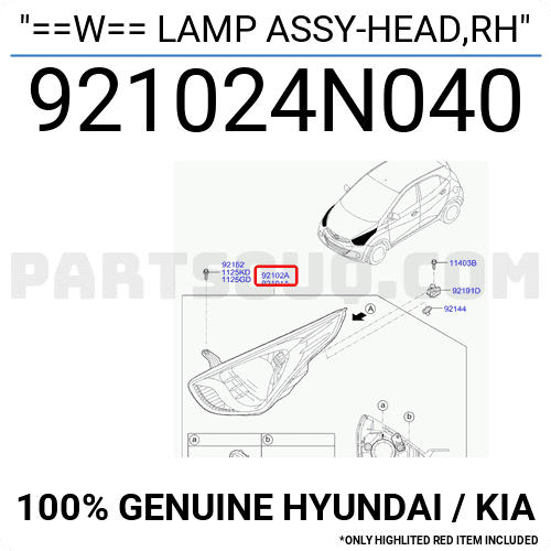 ==W== LAMP ASSY-HEAD,RH 921024N040 | Hyundai / KIA Parts | PartSouq