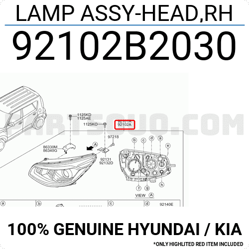 LAMP ASSY-HEAD,RH 92102B2030 | Hyundai / KIA Parts | PartSouq