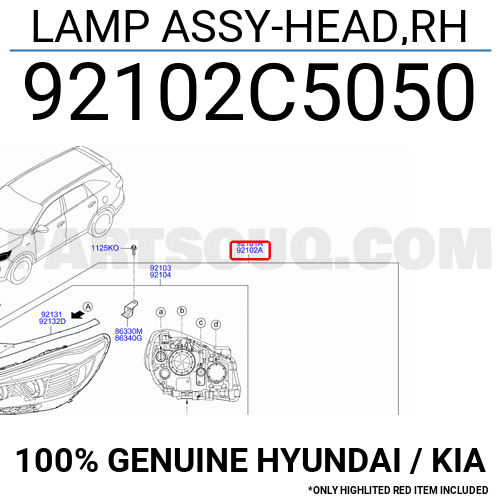 LAMP ASSY-HEAD,RH 92102C5050 | Hyundai / KIA Parts | PartSouq