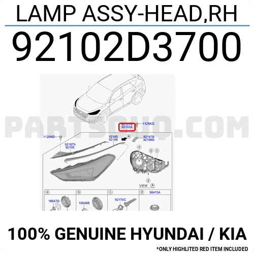 LAMP ASSY-HEAD,RH 92102D3700 | Hyundai / KIA Parts | PartSouq
