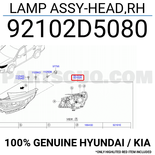 LAMP ASSY-HEAD,RH 92102D5080 | Hyundai / KIA Parts | PartSouq