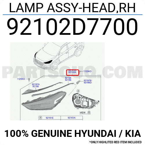 LAMP ASSY-HEAD,RH 92102D7700 | Hyundai / KIA Parts | PartSouq