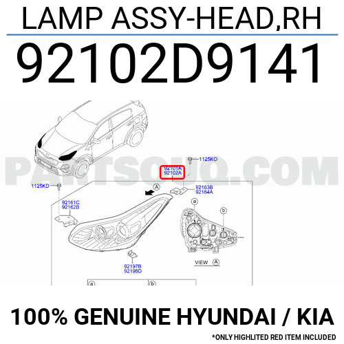 LAMP ASSY-HEAD,RH 92102D9141 | Hyundai / KIA Parts | PartSouq