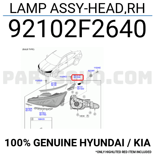 LAMP ASSY-HEAD,RH 92102F2640 | Hyundai / KIA Parts | PartSouq