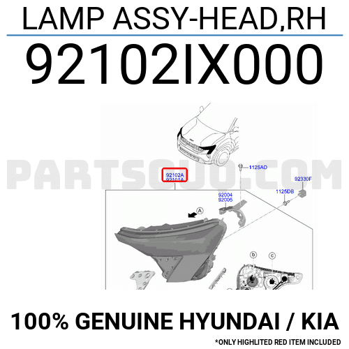 LAMP ASSY-HEAD,RH 92102IX000 | Hyundai / KIA Parts | PartSouq