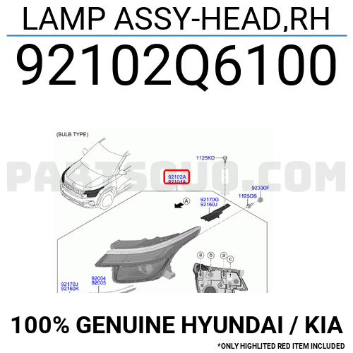 LAMP ASSY-HEAD,RH 92102Q6100 | Hyundai / KIA Parts | PartSouq