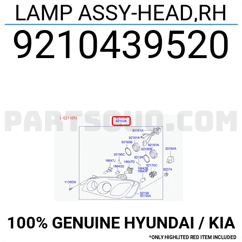 LAMP ASSY-HEAD,RH 9210439520 | Hyundai / KIA Parts | PartSouq