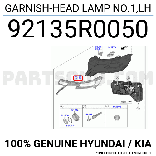 GARNISH-HEAD LAMP NO.1,LH 92135R0050 | Hyundai / KIA Parts | PartSouq
