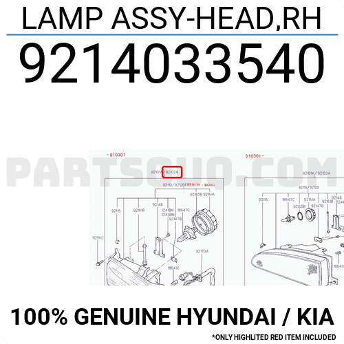 LAMP ASSY-HEAD,RH 9214033540 | Hyundai / KIA Parts | PartSouq