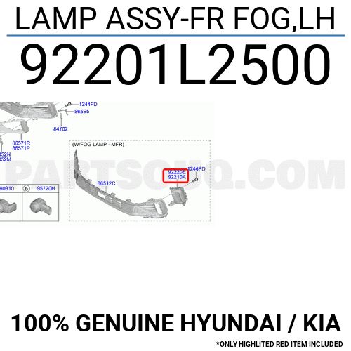 LAMP ASSY-FR FOG,LH 92201L2500 | Hyundai / KIA Parts | PartSouq
