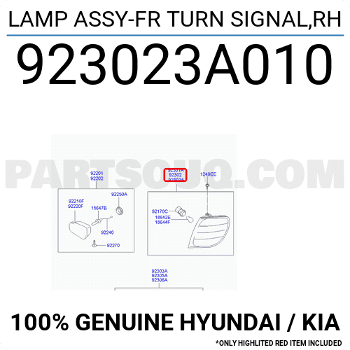 LAMP ASSY-FR TURN SIGNAL,RH 923023A010 | Hyundai / KIA Parts | PartSouq