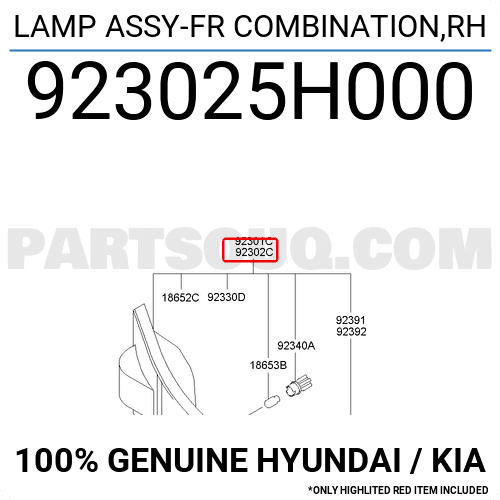 LAMP ASSY-FR COMBINATION,RH 923025H000 | Hyundai / KIA Parts | PartSouq