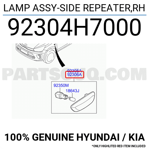 LAMP ASSY-SIDE REPEATER,RH 92304H7000 | Hyundai / KIA Parts | PartSouq
