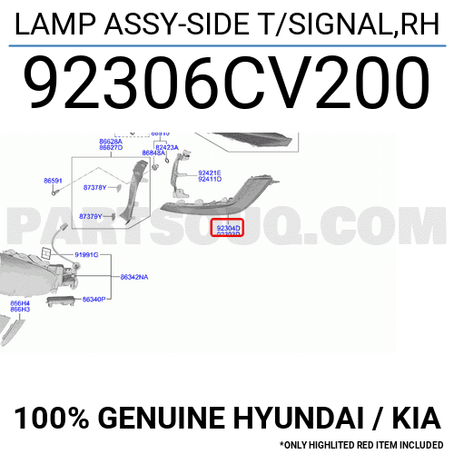 LAMP ASSY-SIDE T/SIGNAL,RH 92306CV200 | Hyundai / KIA Parts | PartSouq