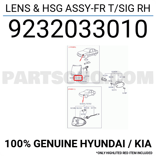 LENS & HSG ASSY-FR T/SIG RH 9232033010 | Hyundai / KIA Parts | PartSouq