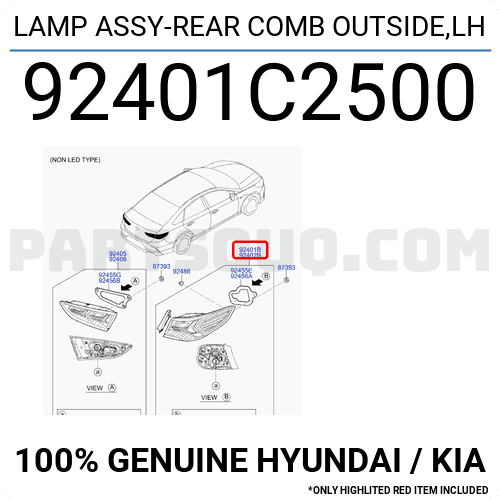 LAMP ASSY-REAR COMB OUTSIDE,LH 92401C2500 | Hyundai / KIA Parts | PartSouq