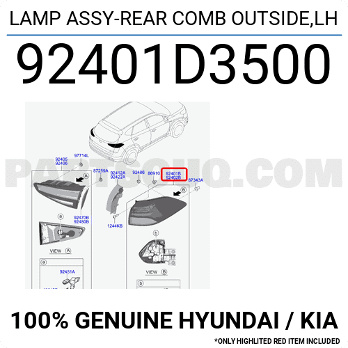 LAMP ASSY-REAR COMB OUTSIDE,LH 92401D3500 | Hyundai / KIA Parts | PartSouq