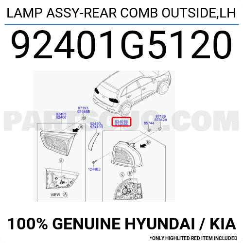 LAMP ASSY-REAR COMB OUTSIDE,LH 92401G5120 | Hyundai / KIA Parts | PartSouq