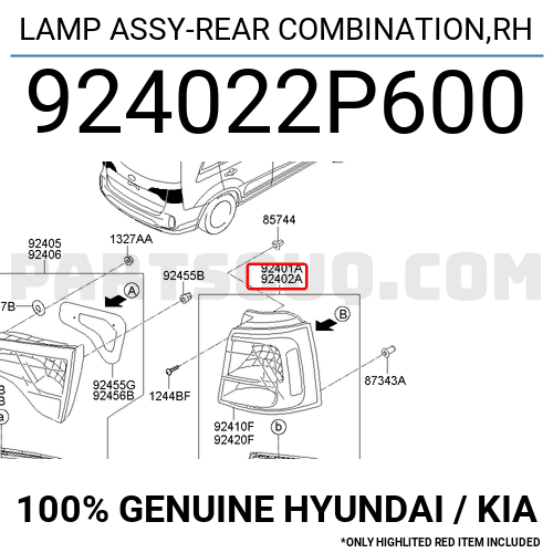 LAMP ASSY-REAR COMBINATION,RH 924022P600 | Hyundai / KIA Parts | PartSouq