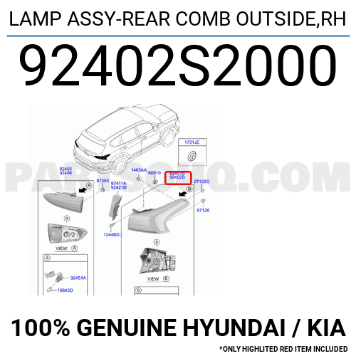 LAMP ASSY-REAR COMB OUTSIDE,RH 92402S2000 | Hyundai / KIA Parts | PartSouq