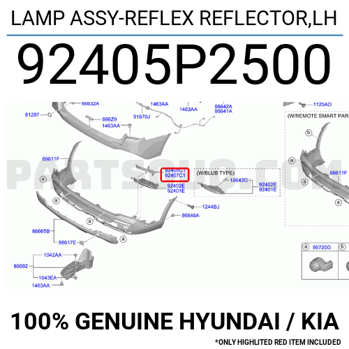 LAMP ASSY-REFLEX REFLECTOR,LH 92405P2500 | Hyundai / KIA Parts | PartSouq