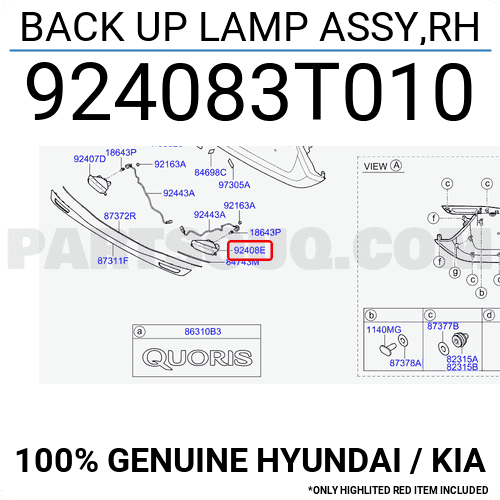 BACK UP LAMP ASSY,RH 924083T010 | Hyundai / KIA Parts | PartSouq