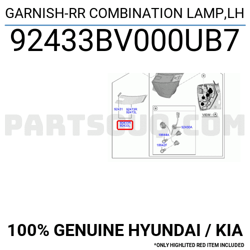 GARNISH-RR COMBINATION LAMP,LH 92433BV000UB7 | Hyundai / KIA Parts ...