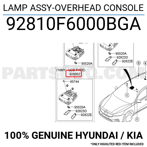 LAMP ASSY-OVERHEAD CONSOLE 92810F6000BGA | Hyundai / KIA Parts | PartSouq